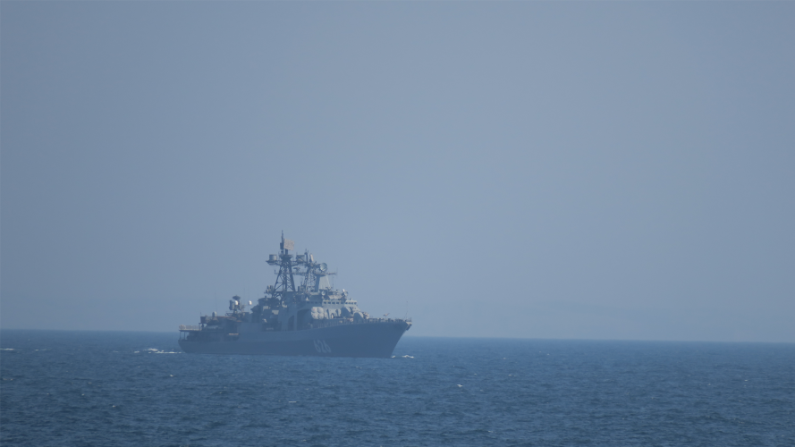 In pictures: What happens to Russian destroyer in UK waters? It's met with River-class OPV